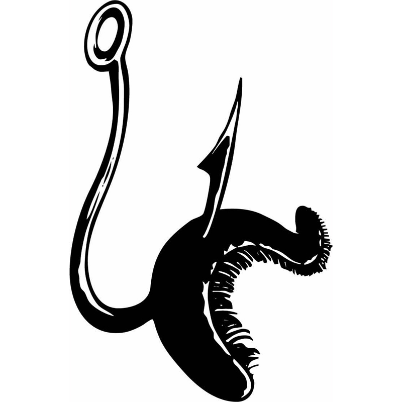 HoosierDecal Cool worm on hook Nautical Vinyl Decal for Boat Car Window ...
